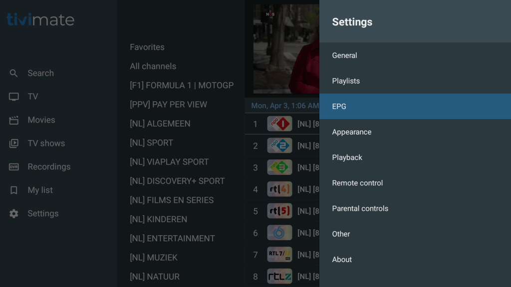 Adjust EPG time settings in TiviMate IPTV Player to get the correct ...