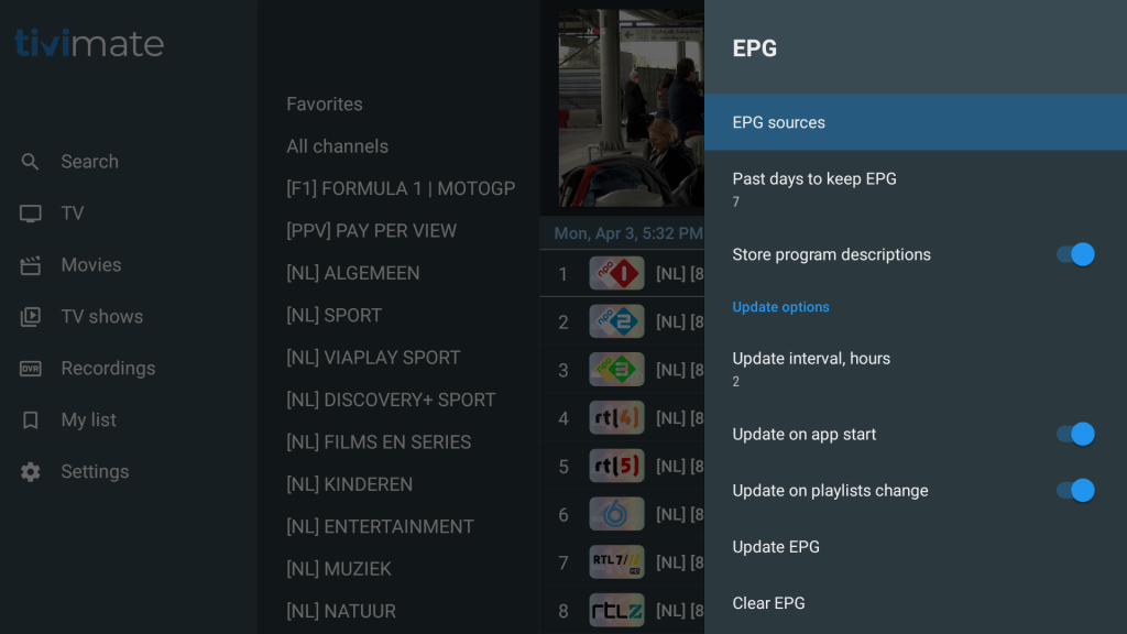 Adjust EPG time settings in TiviMate IPTV Player to get the correct ...